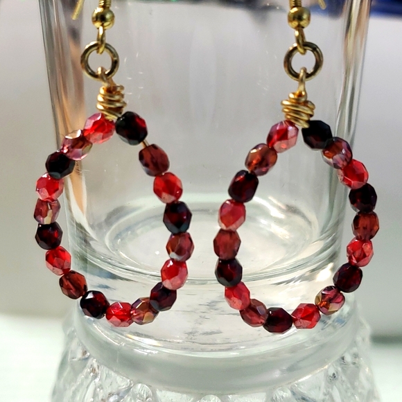 J & R Gems | Jewelry | Red Crystal Hoop Earrings | Poshmark